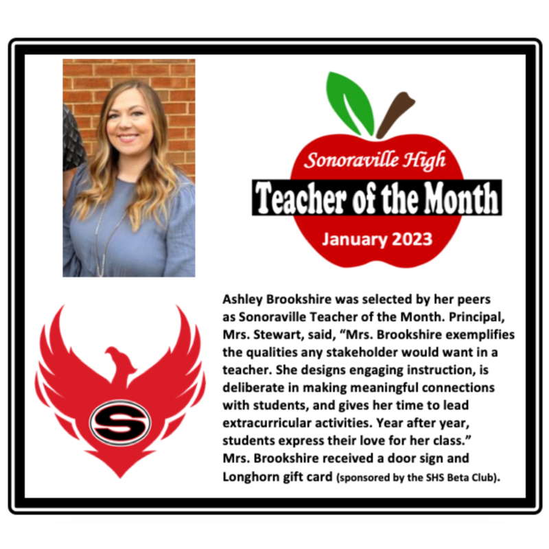 SHS Teacher of the Month-January 2023- Ashley Brookshire | Sonoraville ...
